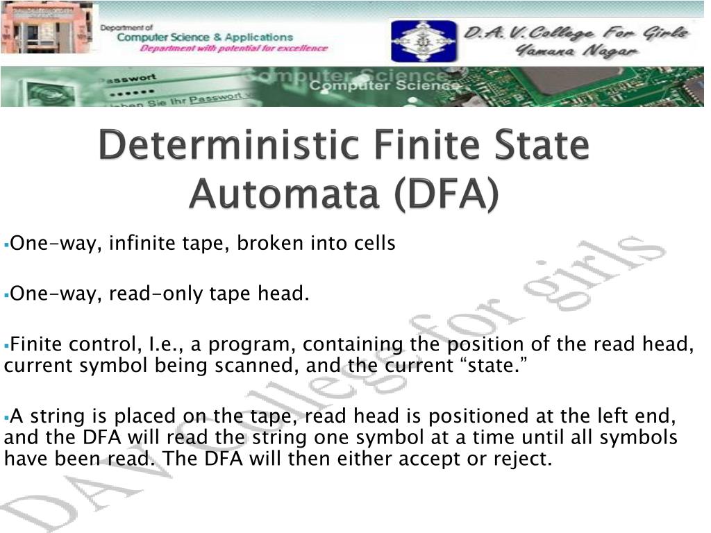 PPT - TYPES OF FINITE AUTOMATA:DFA & NFA PowerPoint Presentation - ID ... PPT - TYPES OF FINITE AUTOMATA:DFA & NFA PowerPoint Presentation - ID ...