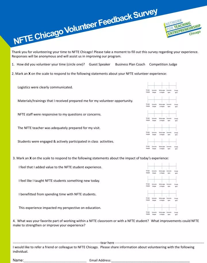 PPT - NFTE Chicago Volunteer Feedback Survey PowerPoint Presentation ...