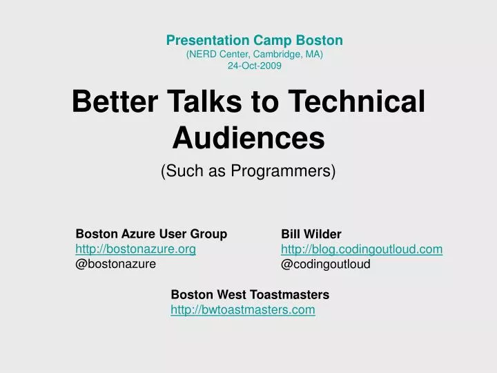 PPT - Better Talks to Technical Audiences PowerPoint Presentation, free ...