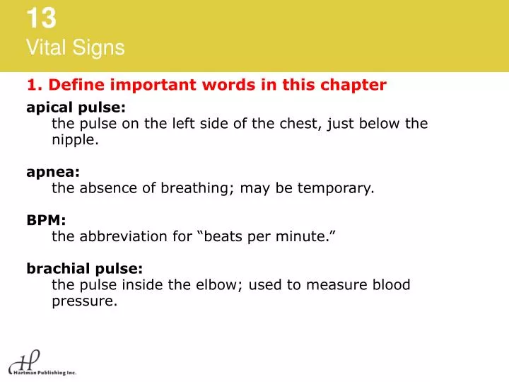 PPT - 1. Define important words in this chapter apical pulse ...