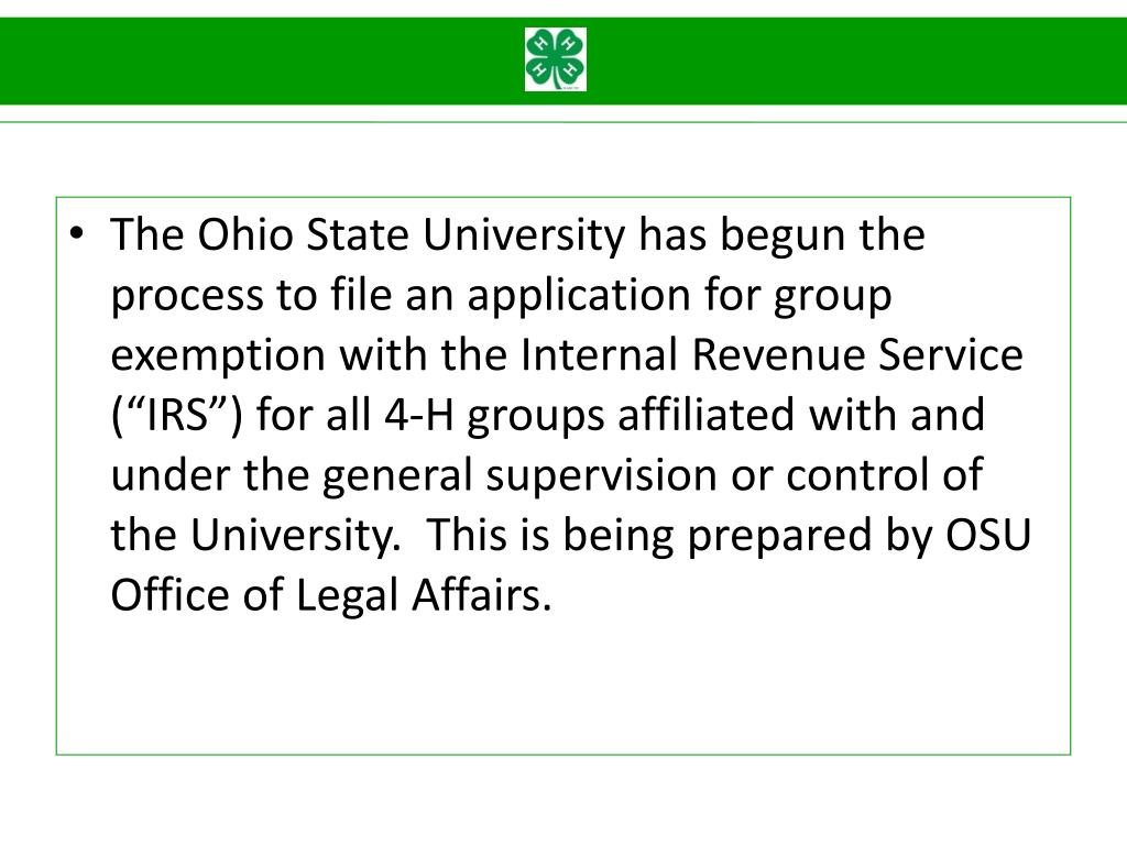 PPT - OHIO 4-H TAX EXEMPTION STATUS 4-H PROFESSIONALS INSERVCE NOVEMBER ...