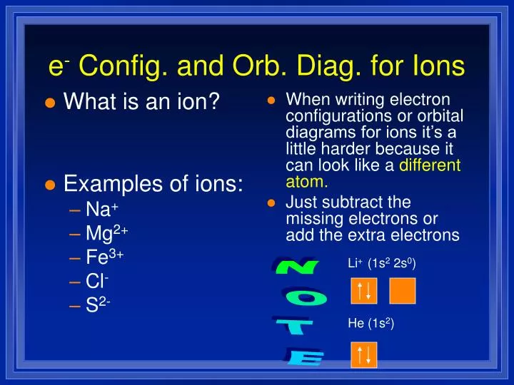 PPT - e - Config. and Orb. Diag. for Ions PowerPoint Presentation, free ...