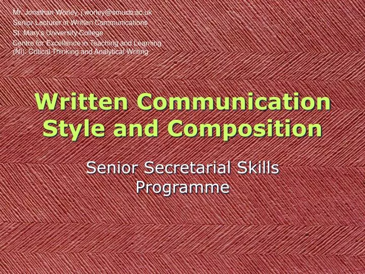 PPT - Written Communication Style and Composition PowerPoint ...
