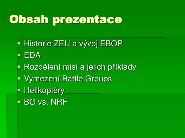 PPT - Obsah prezentace PowerPoint Presentation, free download - ID:4461797
