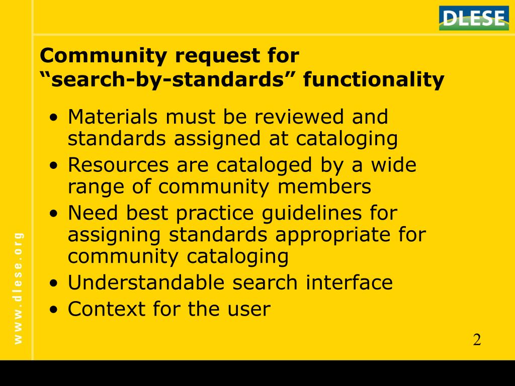 PPT - Cataloging and Searching by Standards in DLESE PowerPoint ...