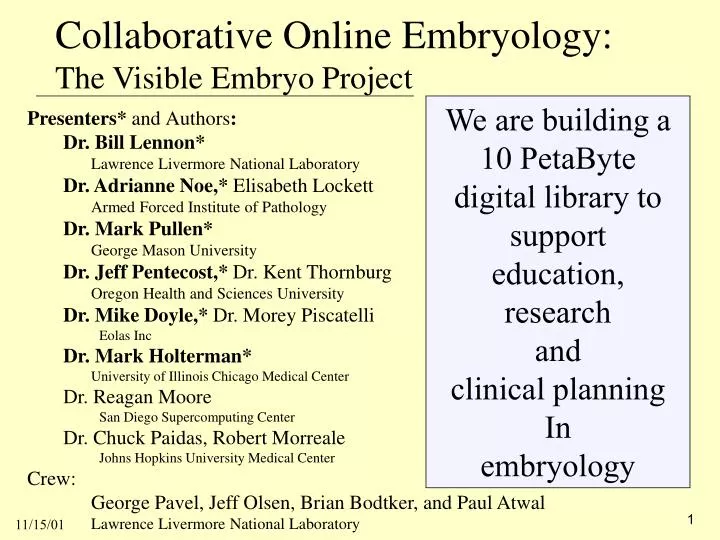 PPT - Collaborative Online Embryology: The Visible Embryo Project ...