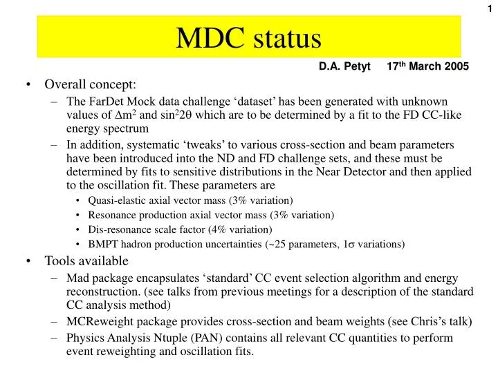 PPT - MDC status PowerPoint Presentation, free download - ID:4472252