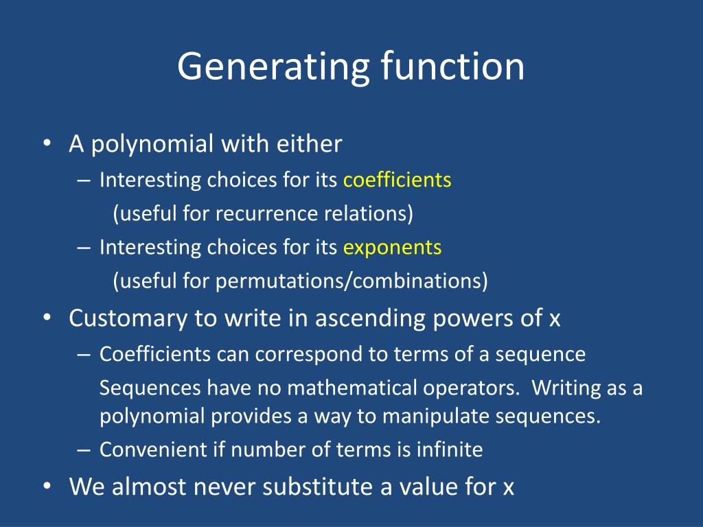Ppt Generating Functions Powerpoint Presentation Free Download Id