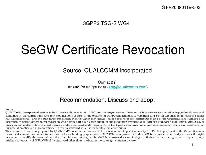 PPT - SeGW Certificate Revocation PowerPoint Presentation, free ...