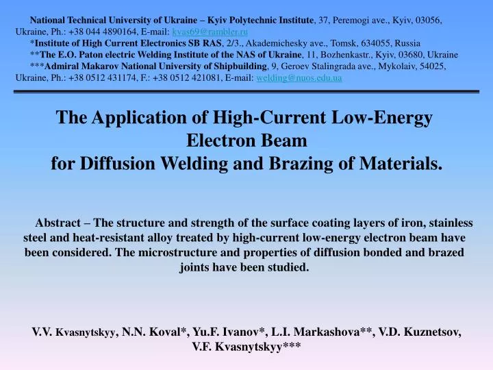 PPT - The Application of High-Current Low-Energy Electron Beam ...