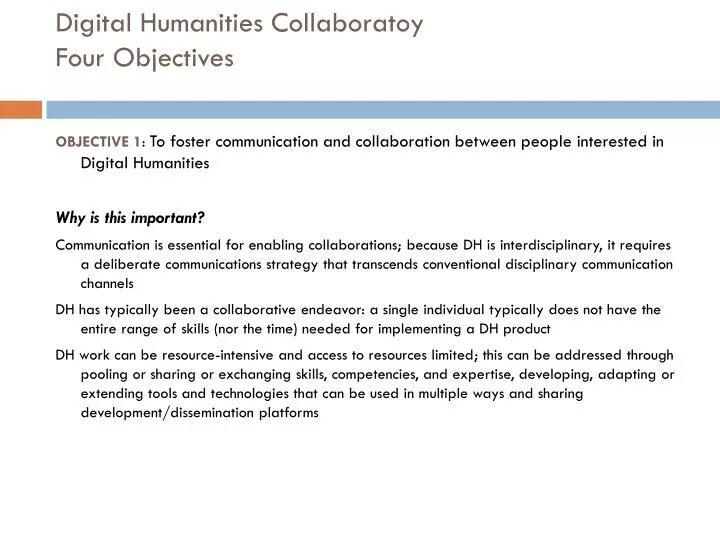 PPT - Digital Humanities Collaboratoy Four Objectives PowerPoint ...