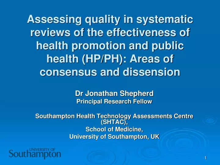 PPT - Dr Jonathan Shepherd Principal Research Fellow PowerPoint ...