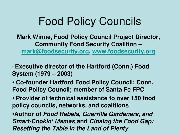 PPT - Food Policy Councils PowerPoint Presentation, free download - ID ...