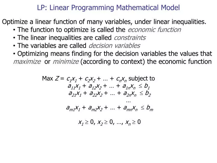 PPT - LP: Linear Programming Mathematical Model PowerPoint Presentation ... PPT - LP: Linear Programming Mathematical Model PowerPoint Presentation ...