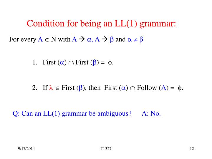 PPT - How to construct an LL(1) parsing table ? PowerPoint Presentation ...