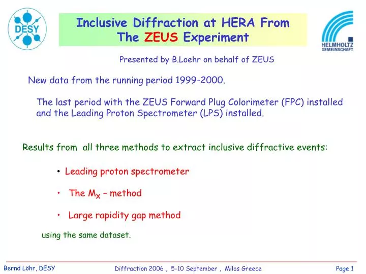 PPT - Inclusive Diffraction at HERA From The ZEUS Experiment PowerPoint ...