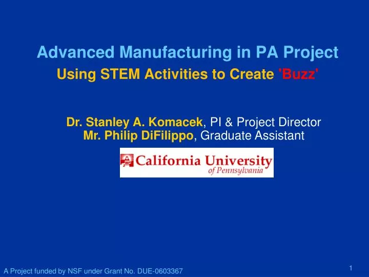 PPT - Advanced Manufacturing in PA Project Using STEM Activities to ...