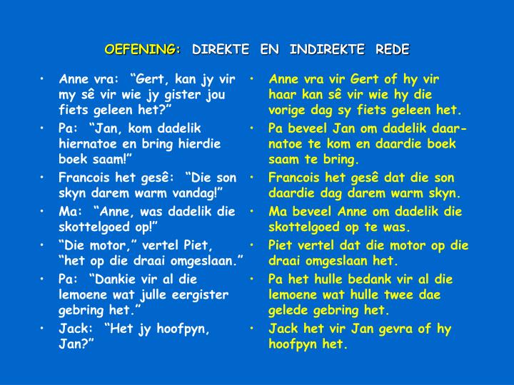 PPT - DIREKTE - EN INDIREKTE REDE PowerPoint Presentation - ID:4504561