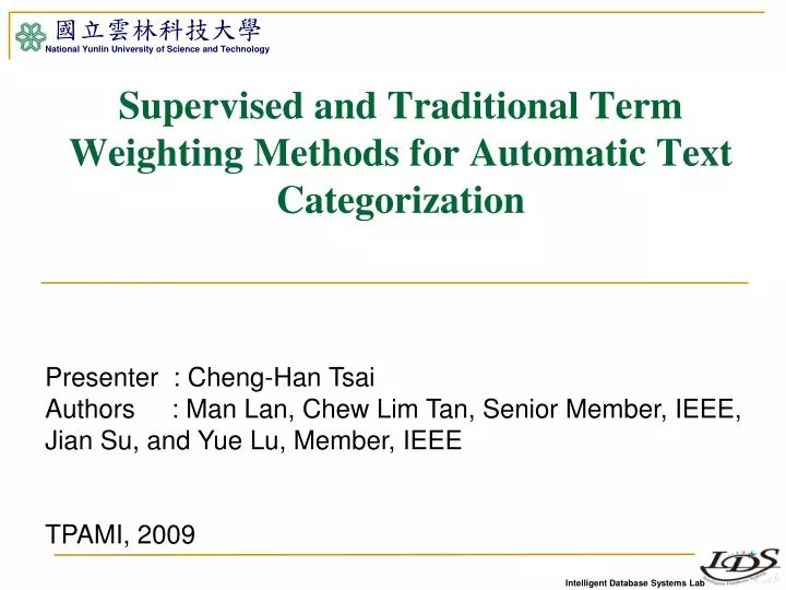 Ppt Supervised And Traditional Term Weighting Methods For Automatic