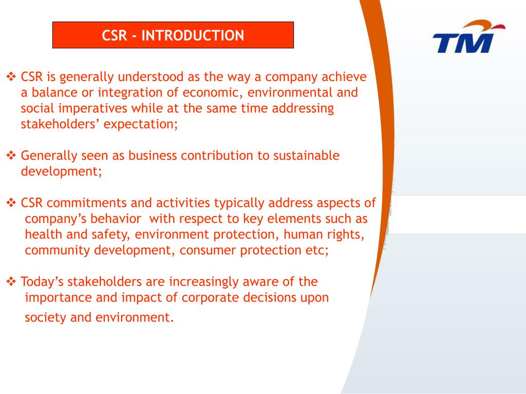 PPT - Corporate Social Responsibility (CSR) Policy & Strategy Of TM ...
