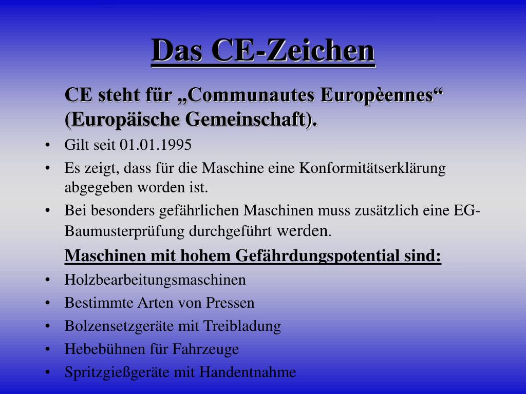PPT - EG-Maschinenrichtlinie/ CE-Kennzeichnung PowerPoint Presentation ...