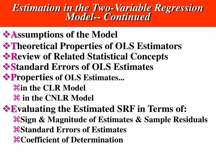 Ppt Estimation In The Two Variable Regression Model Continued 1034