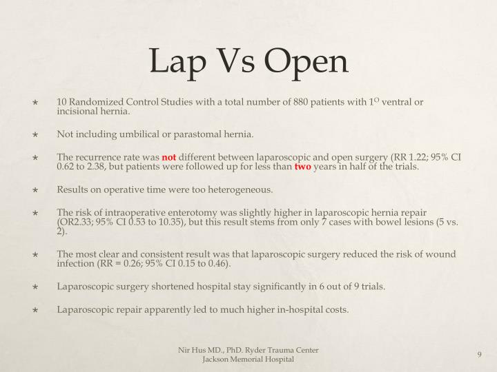 PPT - Laparoscopic Vs Open repair in patients with 1 O ventral or incisional hernia PowerPoint ...