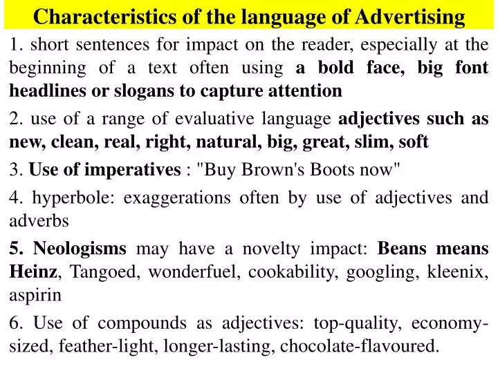 PPT - Characteristics of the language of Advertising PowerPoint ...