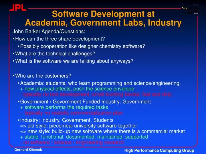 PPT - Software Development at Academia, Government Labs, Industry ...