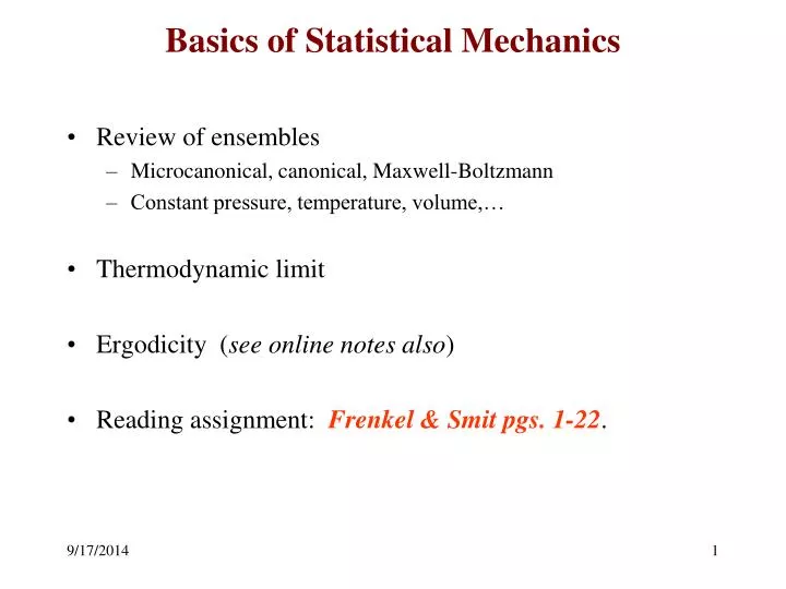 PPT - Basics of Statistical Mechanics PowerPoint Presentation, free ...