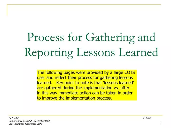 PPT - Process for Gathering and Reporting Lessons Learned PowerPoint ...