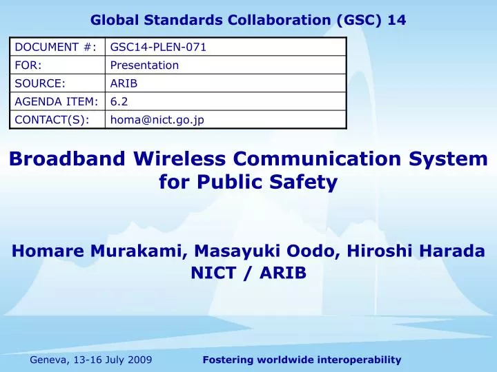 PPT - Broadband Wireless Communication System for Public Safety ...