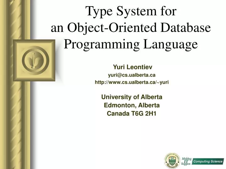 PPT - Type System for an Object-Oriented Database Programming Language ...