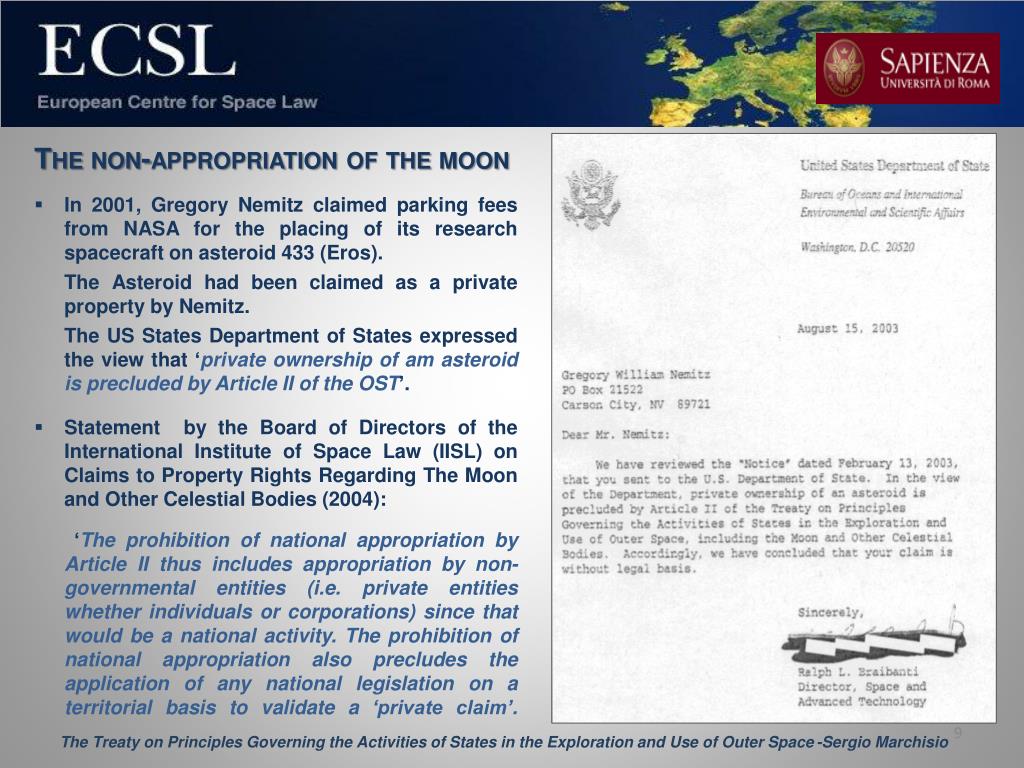 PPT - United Nations Treaties and Principles on Space Law The 5 ...