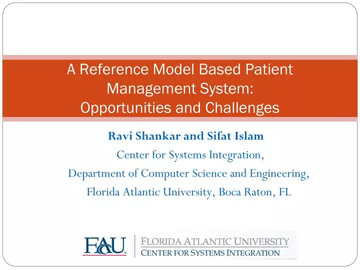 PPT - A Reference Model Based Patient Management System: Opportunities ...