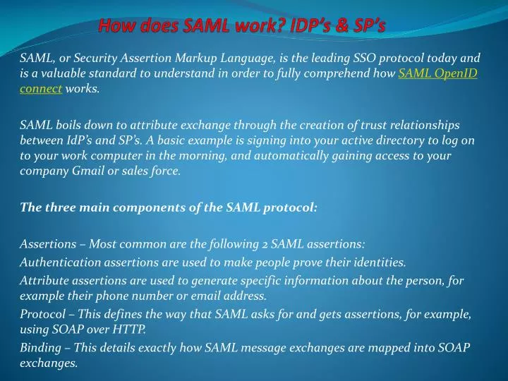 PPT - How does SAML work? IdP’s & SP’s PowerPoint Presentation, free ...