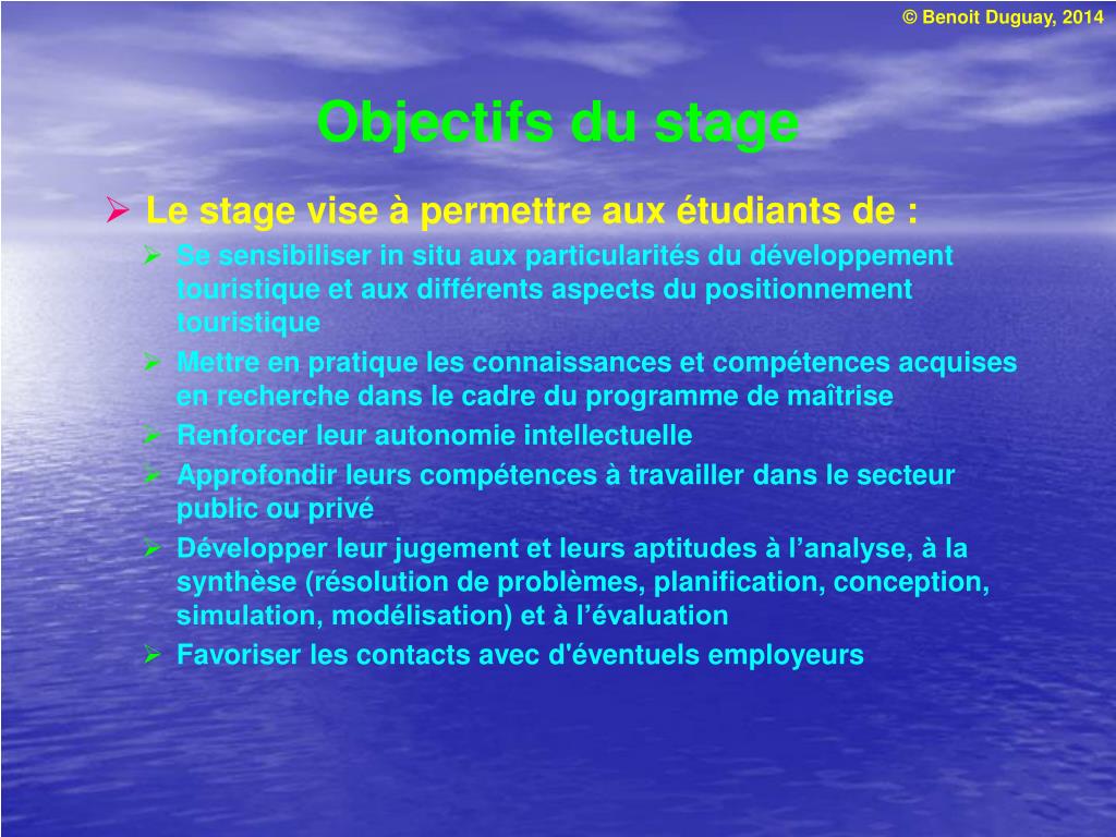 PPT - Stage Intervention Research Project in Tourism | Professor Benoit ...
