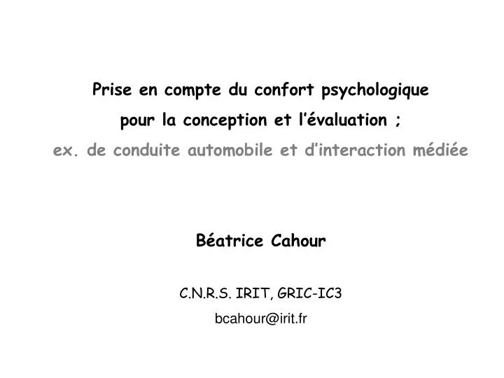 PPT - Notion de confort/inconfort psychologique: Du confort physique au ...