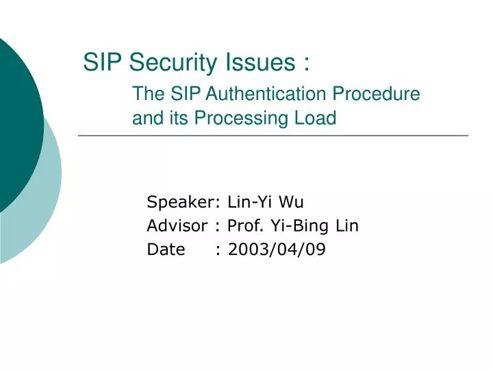 Ppt Sip Security Issues The Sip Authentication Procedure And Its Processing Load Powerpoint 