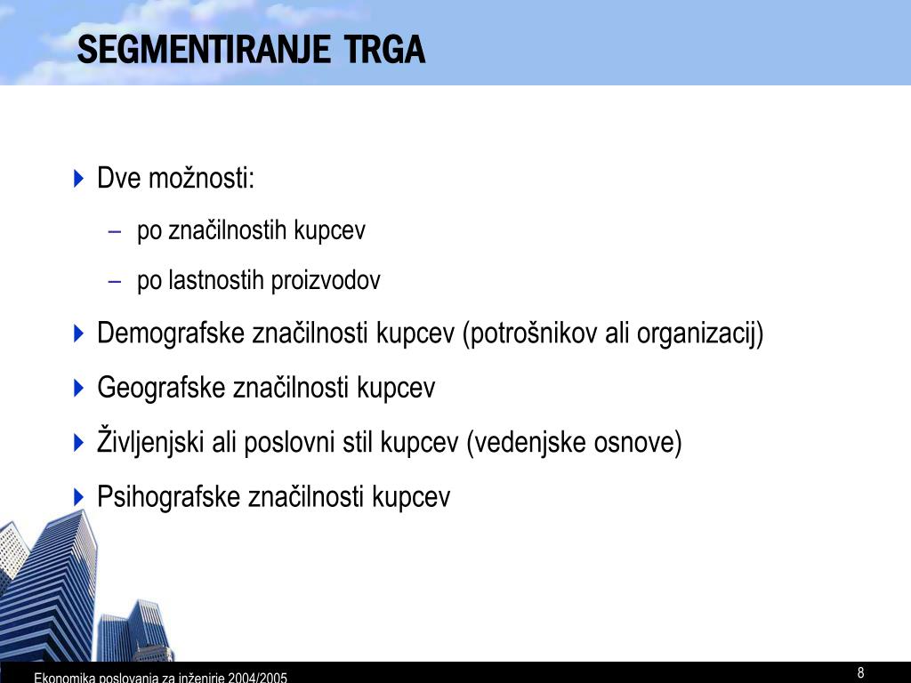 PPT - EKONOMIKA POSLOVANJA ZA INŽENIRJE 8. predavanje PowerPoint ...