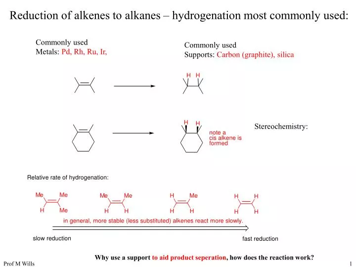 PPT - Reduction of alkenes to alkanes – hydrogenation most commonly ...
