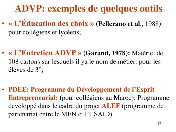 PPT - Modèle de L’ADVP (Activation du développement vocationnel et personnel) PowerPoint ...