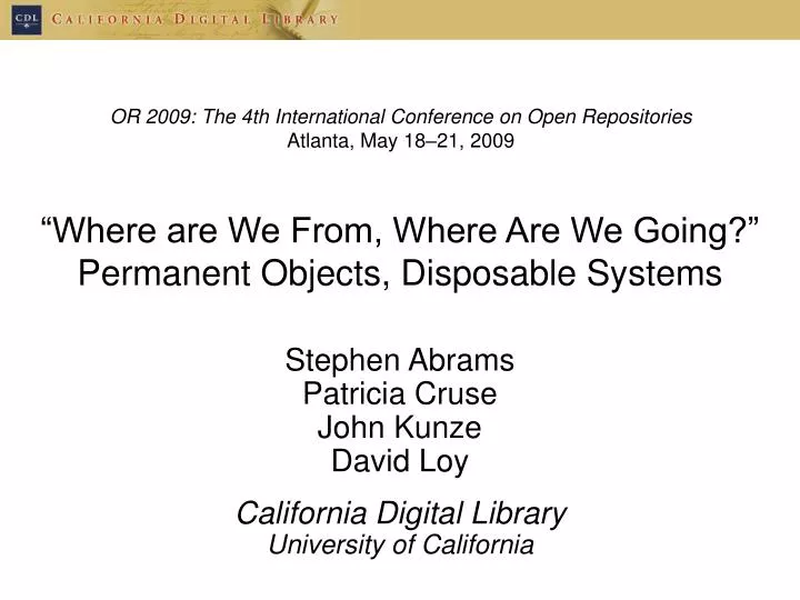 PPT - “Where are We From, Where Are We Going?” Permanent Objects ...