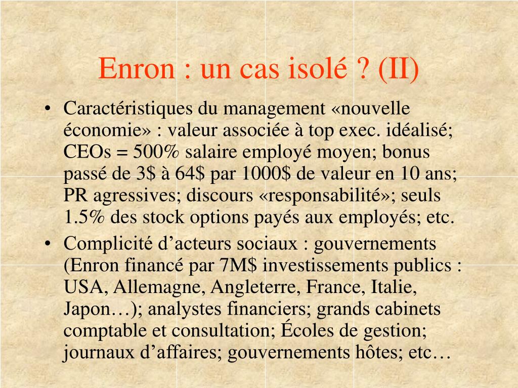 PPT - Valeurs et éthique de la performance : les leçons d’Enron ...
