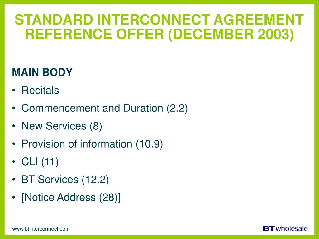 PPT - STANDARD INTERCONNECT AGREEMENT REFERENCE OFFER (DECEMBER 2003) 29 th January 2004 ...
