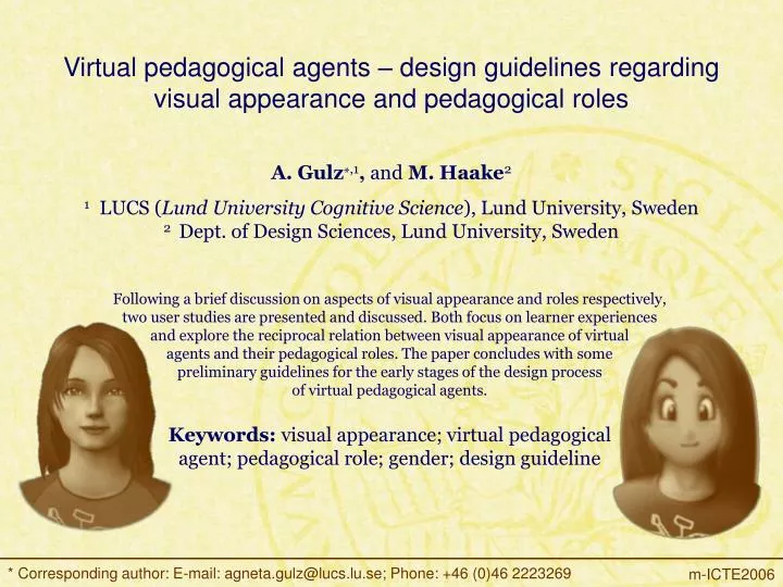 PPT - Virtual pedagogical agents – design guidelines regarding visual ...