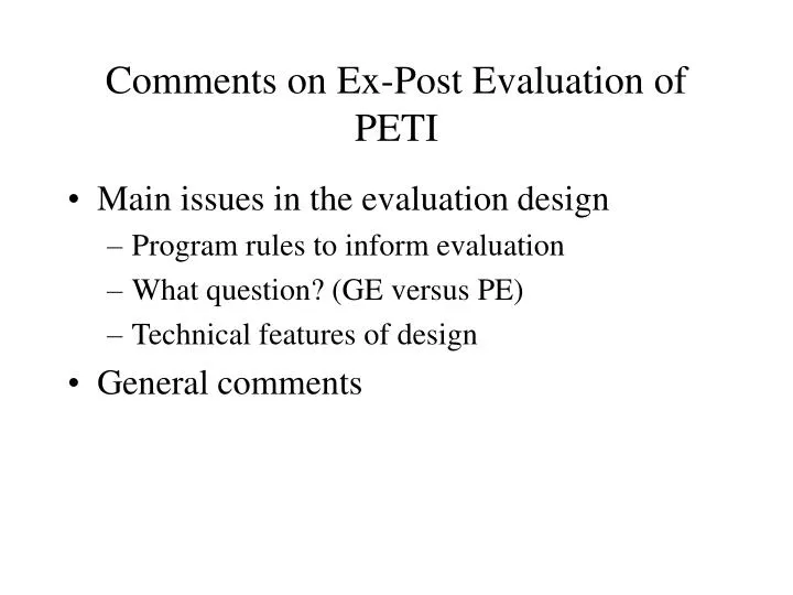 PPT - Comments on Ex-Post Evaluation of PETI PowerPoint Presentation ...