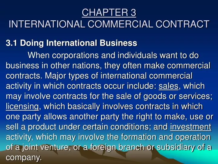 PPT - CHAPTER 3 INTERNATIONAL COMMERCIAL CONTRACT PowerPoint ...