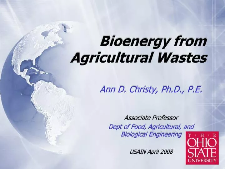 PPT - Bioenergy from Agricultural Wastes PowerPoint Presentation, free ...
