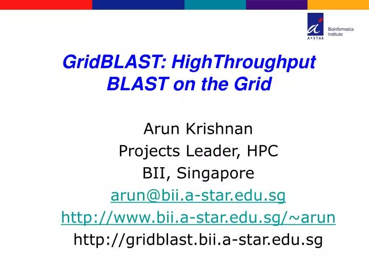 PPT - GridBLAST: HighThroughput BLAST on the Grid PowerPoint ...